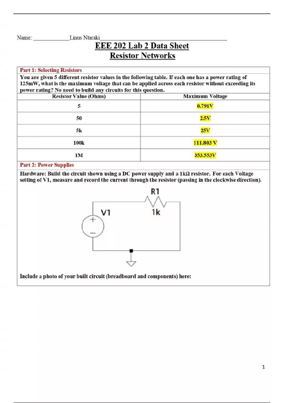 EEE 202 Lab 2 Data Sheet |2025 Update with complete solutions-ASU. - EEE 202 - Stuvia US