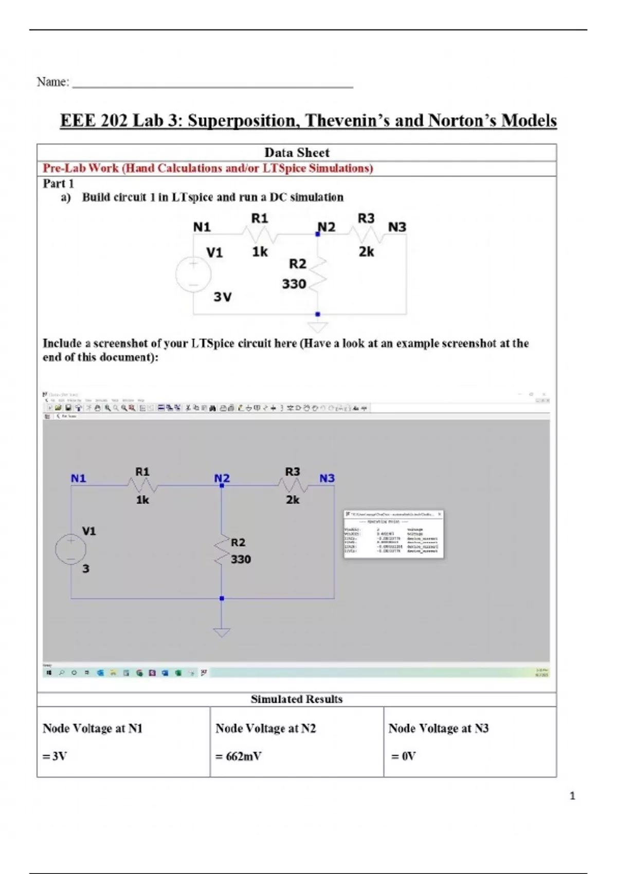 EEE 202 Lab 3: Superposition, Thevenin’s and Norton’s Models|2025 Update with complete solutions ...