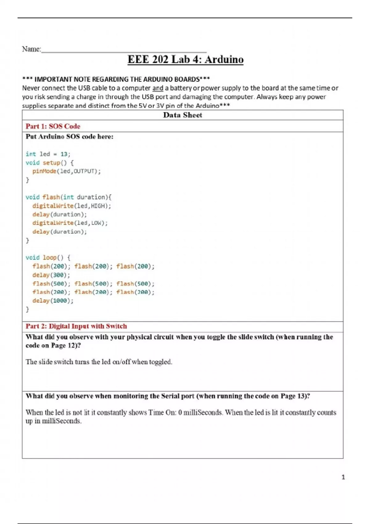 EEE 202 Lab 4 Arduino DATA SHEET Online|2025 Update with complete solutions. - EEE 202 - Stuvia US