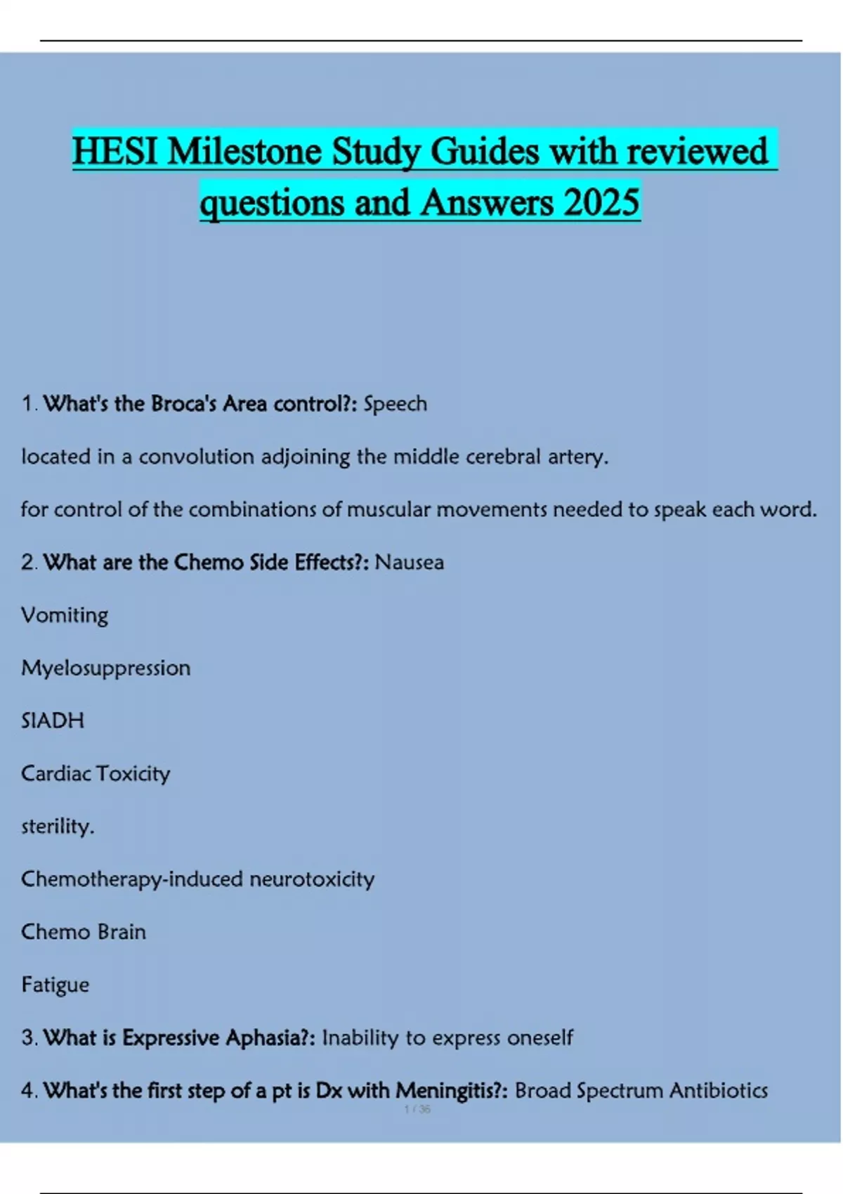 HESI Milestone Study Guides with reviewed questions and Answers 2025 ...
