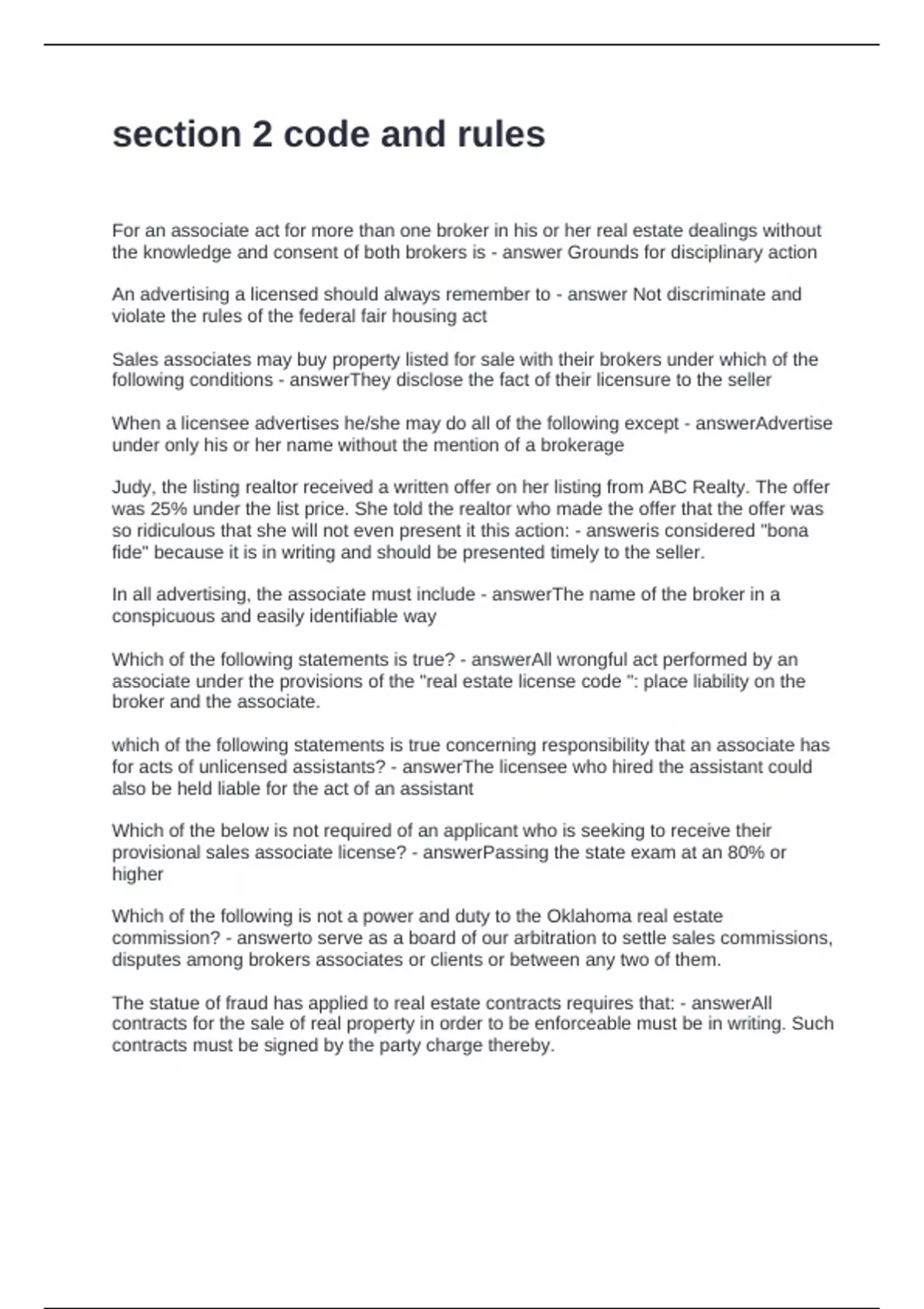 section 2 code and rules questions with Solutions - Oklahoma Real ...