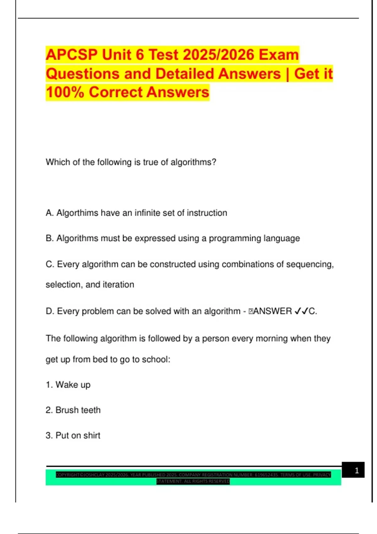 APCSP Unit 6 Test 2025/2026 Exam Questions and Detailed Answers | Get ...