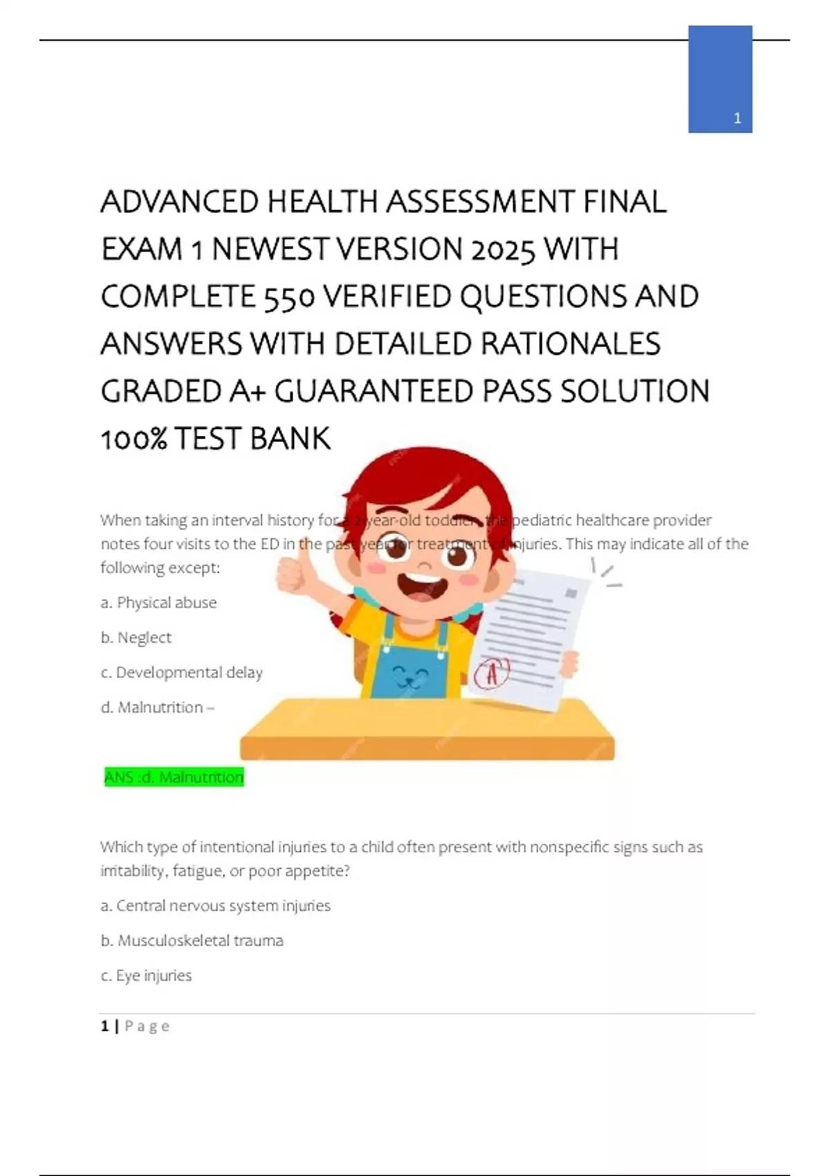 ADVANCED HEALTH ASSESSMENT FINAL EXAM 1 NEWEST VERSION 2025 WITH ...
