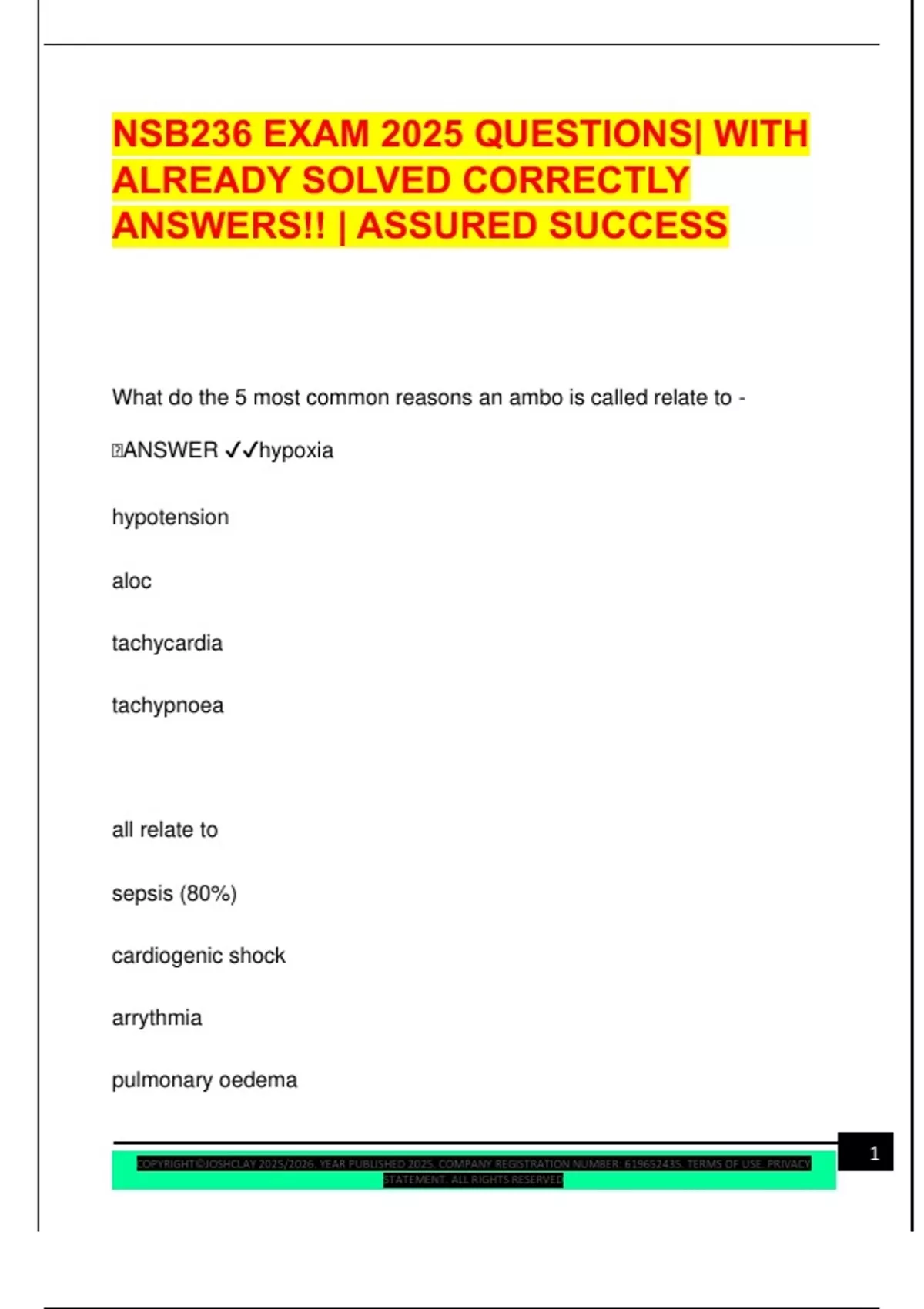 NSB236 EXAM 2025 QUESTIONS| WITH ALREADY SOLVED CORRECTLY ANSWERS ...