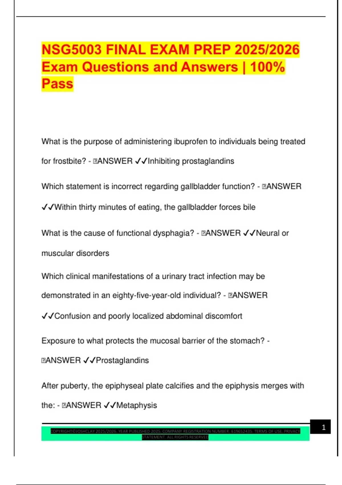 NSG5003 FINAL EXAM PREP 2025/2026 Exam Questions and Answers | 100% Pass - Nsg5003 - Stuvia US