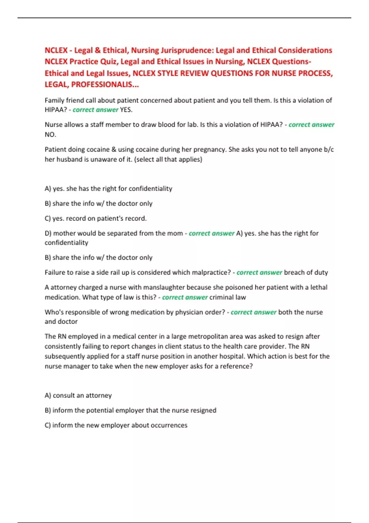 NCLEX - Legal & Ethical, Nursing Jurisprudence: Legal and Ethical ...