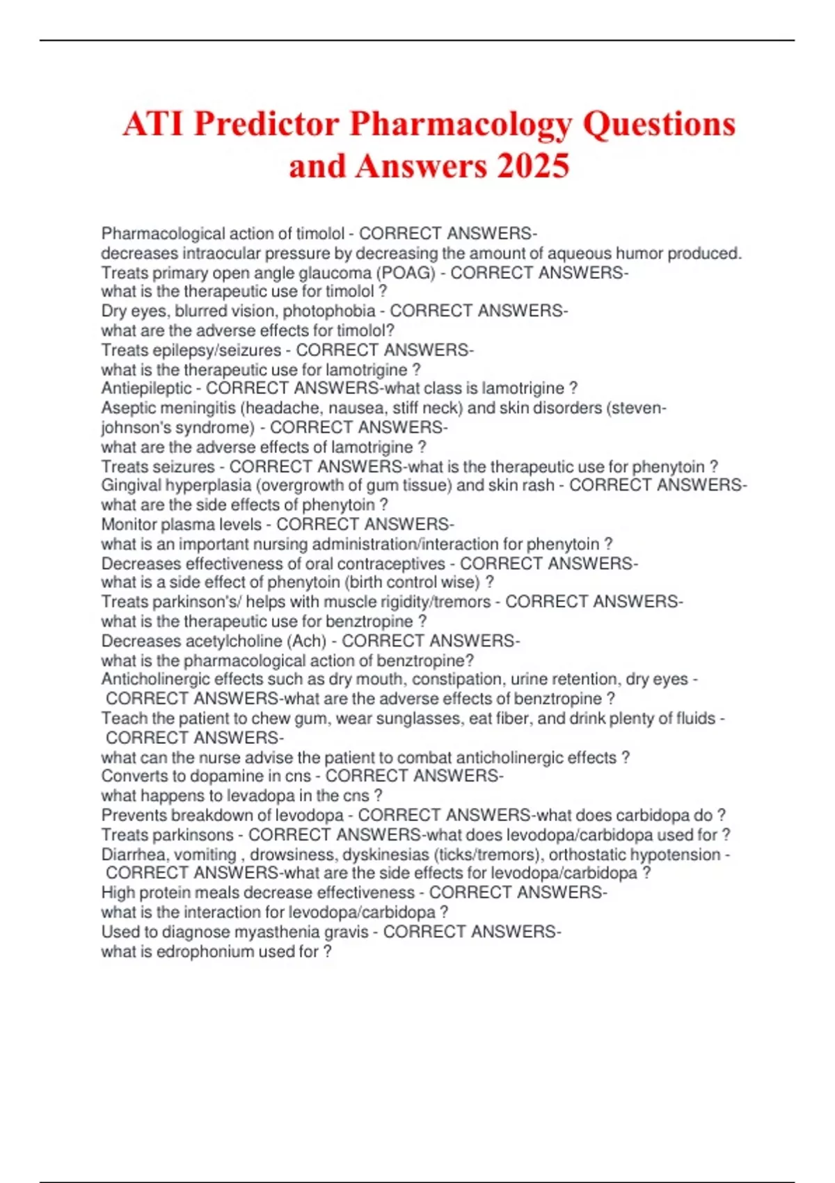 ATI Predictor Pharmacology Questions and Answers 2025 - ATI Predictor ...