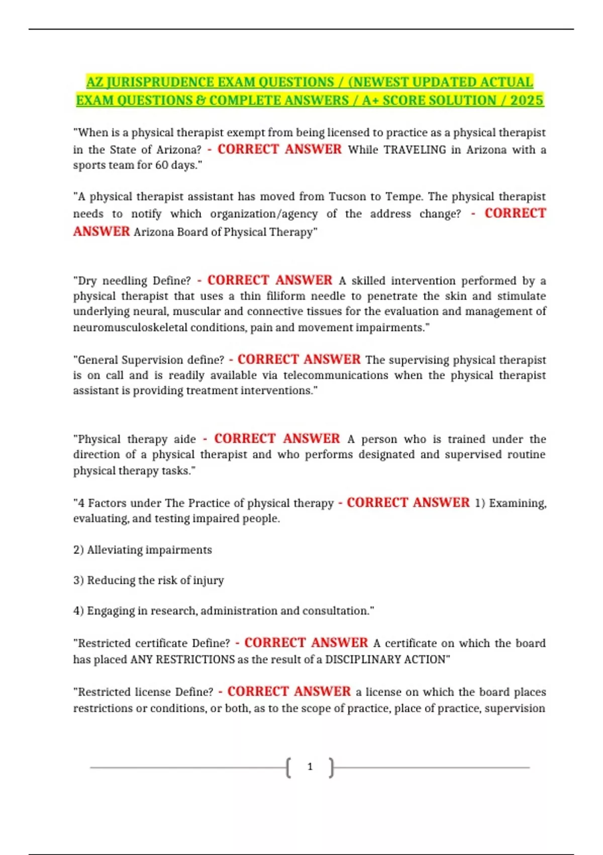 AZ JURISPRUDENCE EXAM QUESTIONS / (NEWEST UPDATED ACTUAL EXAM QUESTIONS ...