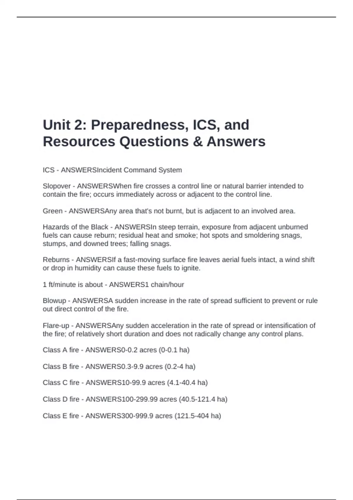 Unit 2: Preparedness, ICS, and Resources Questions & Answers - Unit 2: Preparedness, ICS, and ...