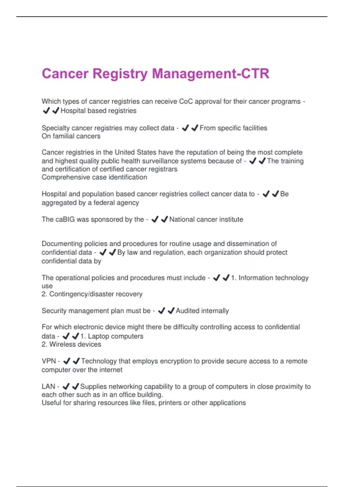 Cancer Registry Management-CTR 2025 Questions with Correct Answers|New ...