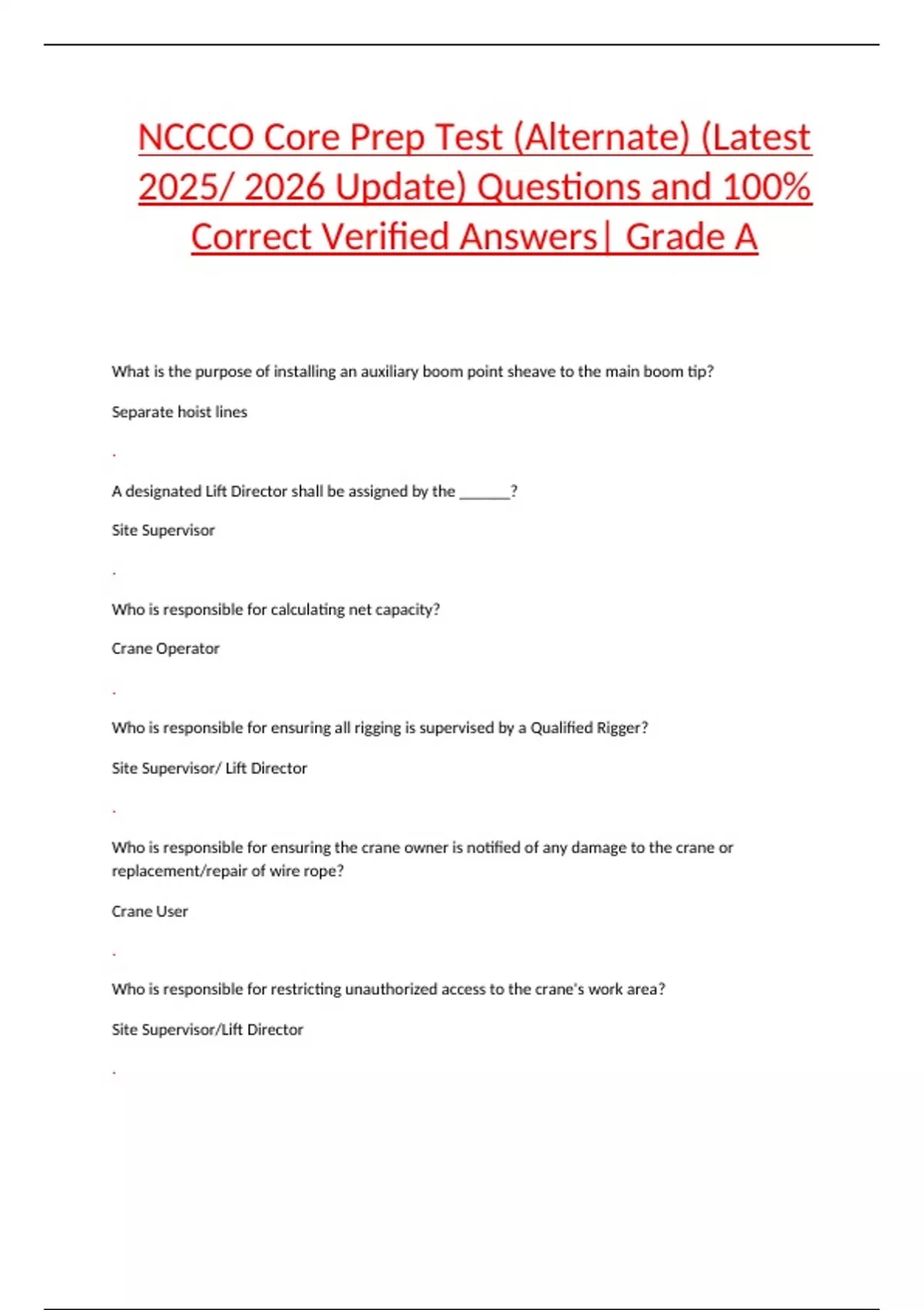 NCCCO Core Prep Test (Alternate) (Latest 2025/ 2026 Update) Questions ...