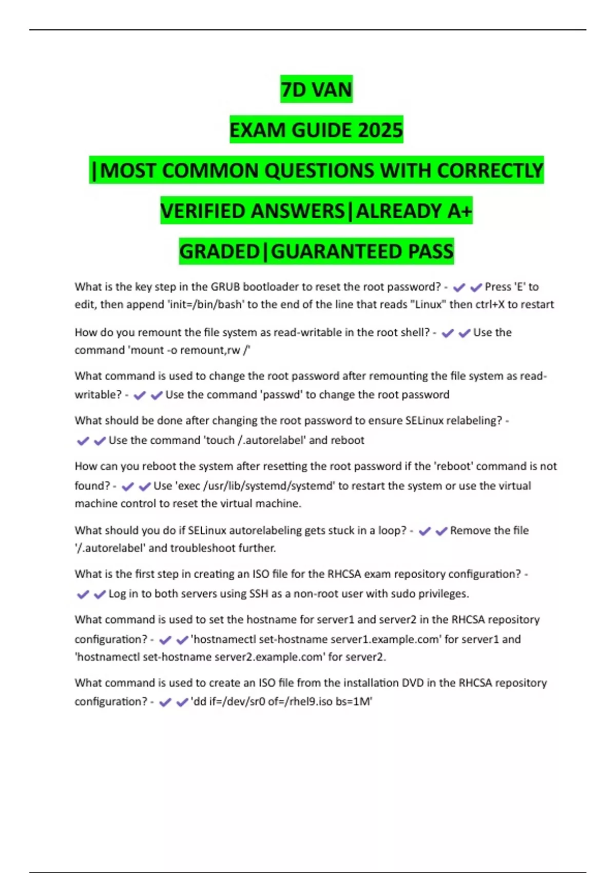 7D VAN Exam Cheatsheet 2025/26 | Verified, Graded, and Pass Guaranteed ...