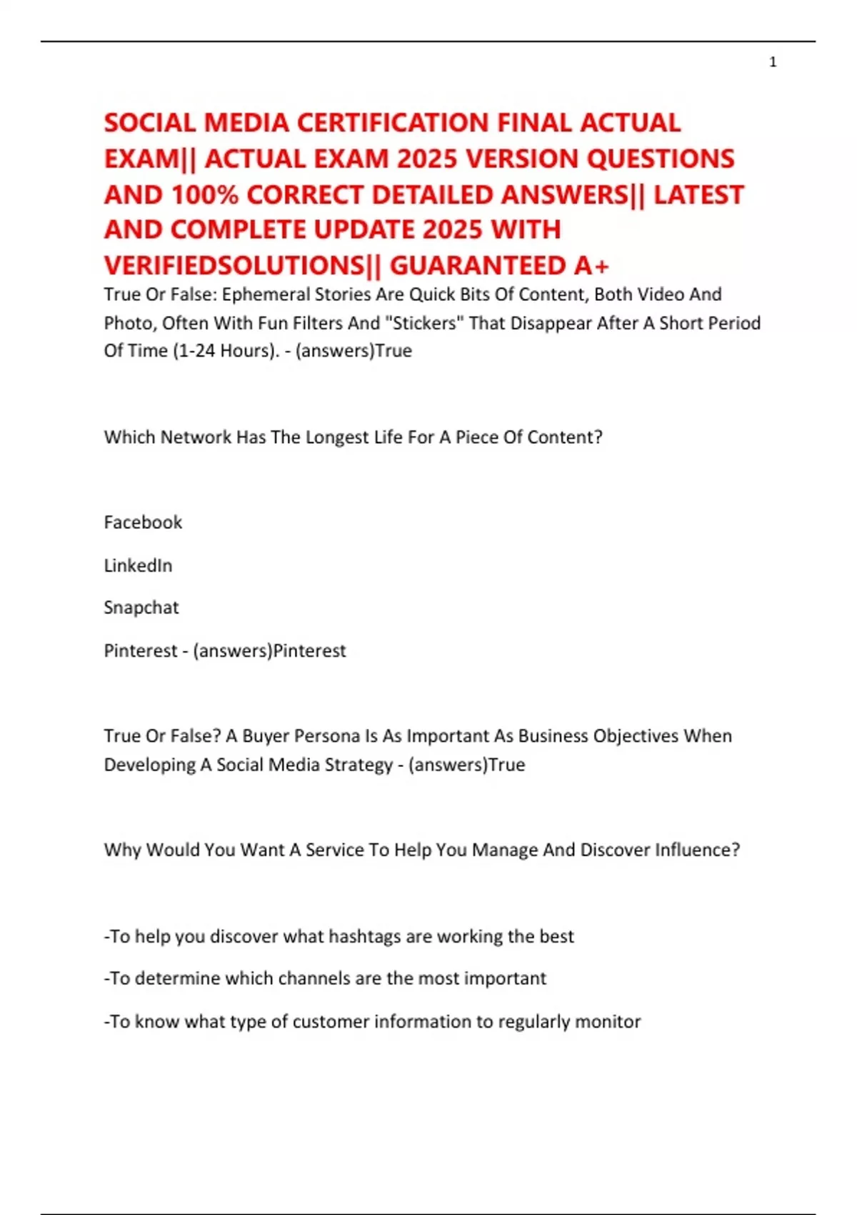 SOCIAL MEDIA CERTIFICATION FINAL ACTUAL EXAM|| ACTUAL EXAM 2025 VERSION ...