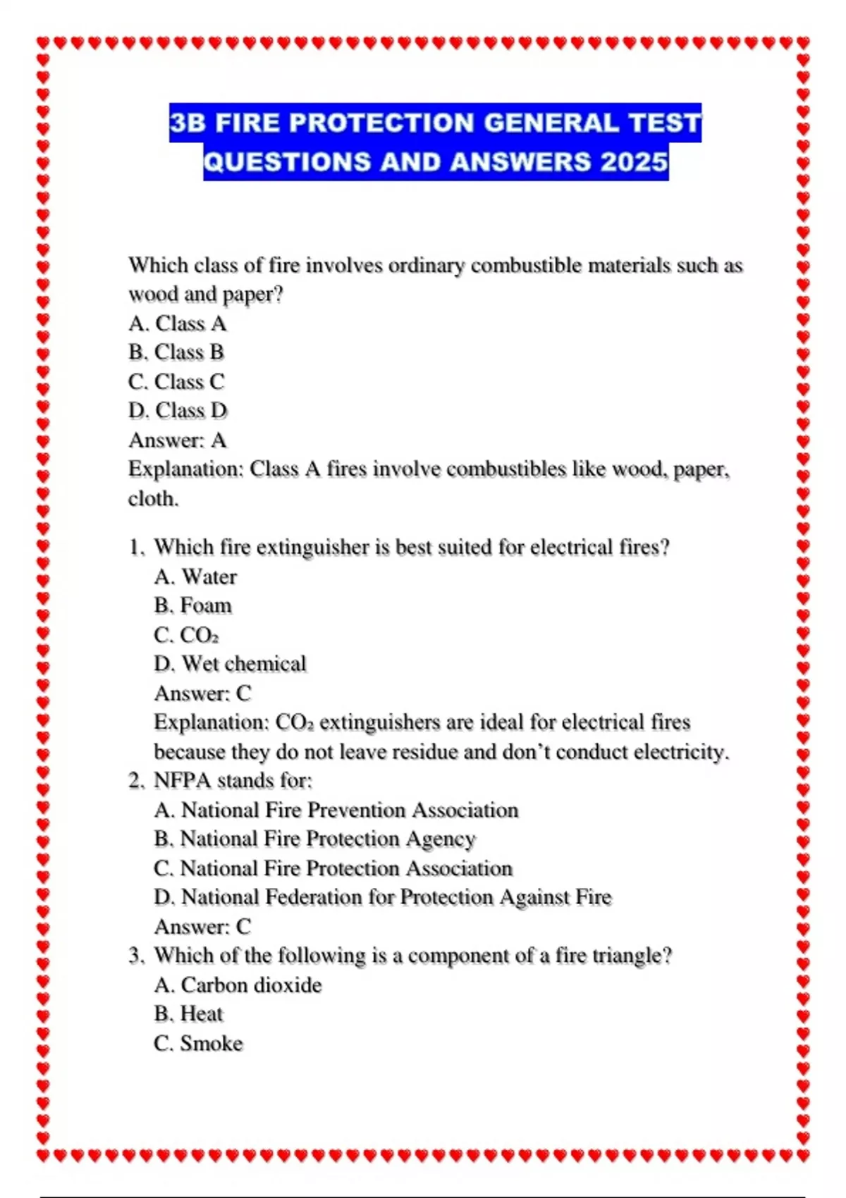 3B FIRE PROTECTION GENERAL TEST QUESTIONS AND ANSWERS 2025 - 3B FIRE ...