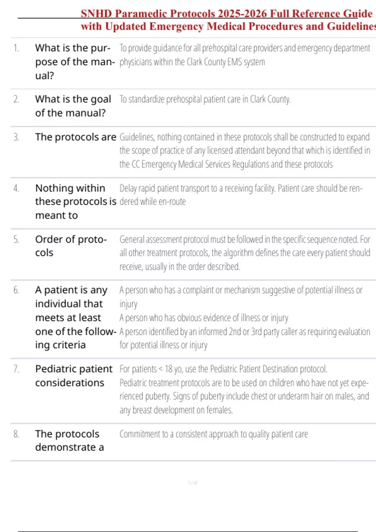 SNHD Paramedic Protocols Full Reference Guide with Updated Emergency ...