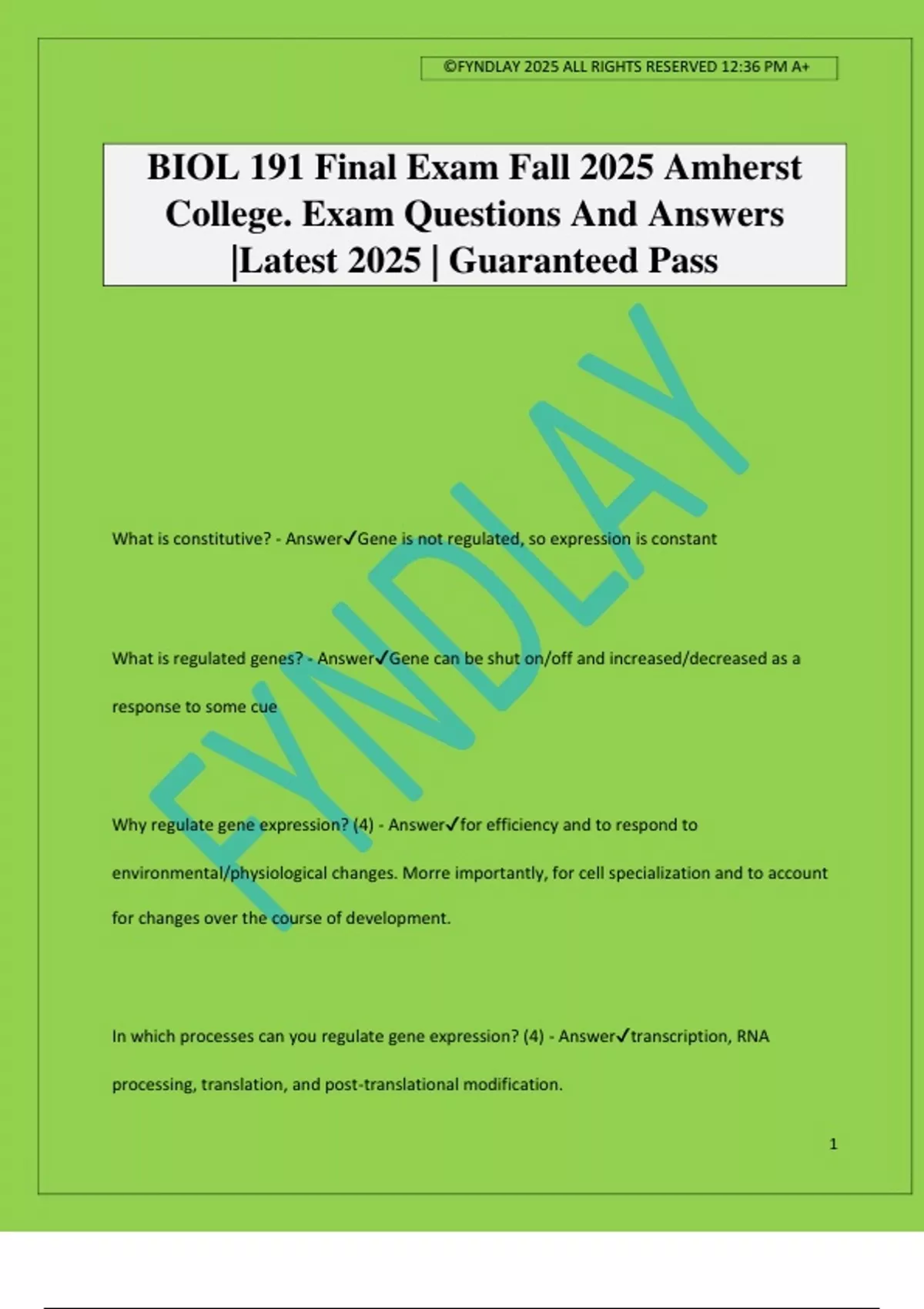 BIOL191 Final Exam Review Outline - Fall Exam Questions And Answers ...
