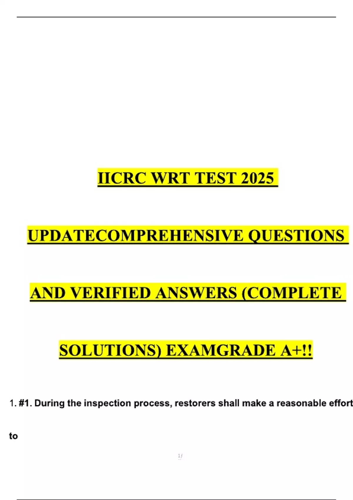 IICRC WRT UPDATED 2025 TEST ACTUAL EXAM QUESTIONS WITH 150 QUESTIONS ...