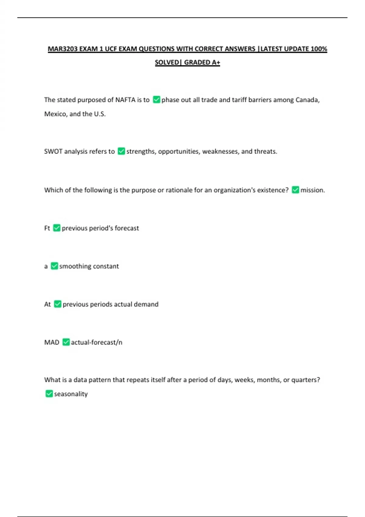 MAR3203 EXAM 1 UCF EXAM QUESTIONS WITH CORRECT ANSWERS |LATEST UPDATE ...