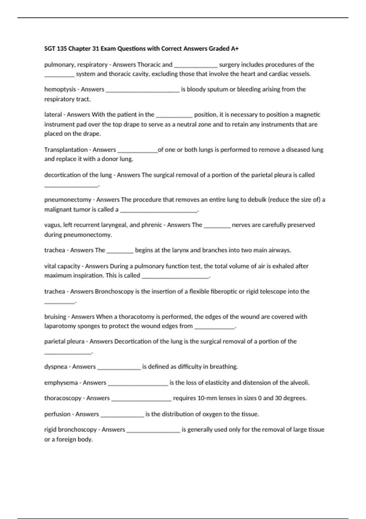 SGT 135 Chapter 31 Exam Questions with Correct Answers Graded A+ - SGT ...