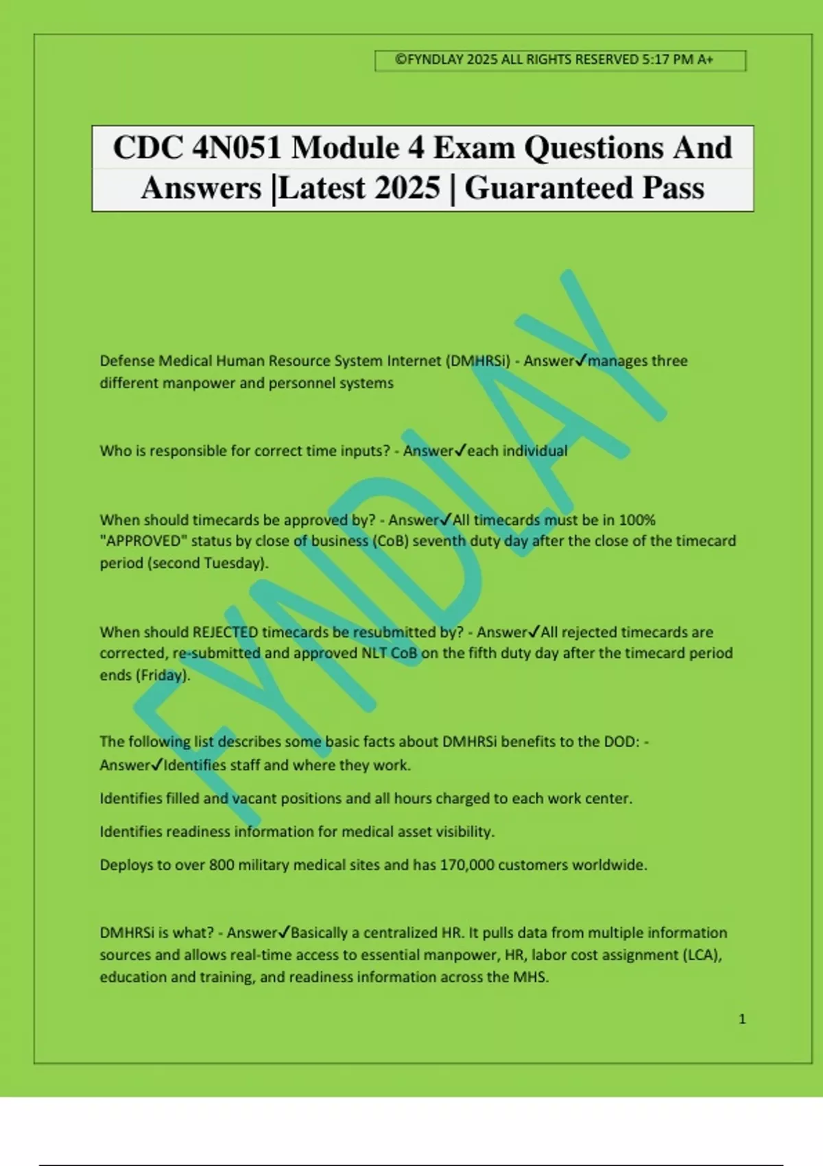 CDC 4N051 Module 4 Exam Questions And Answers |Latest 2025 | Guaranteed ...