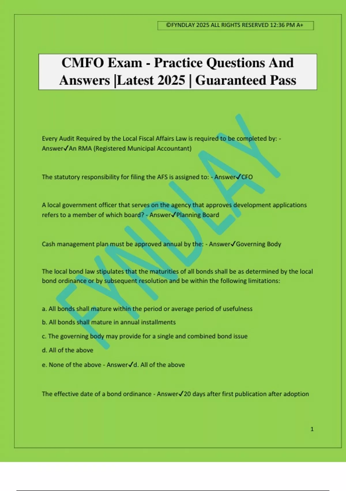 CMFO Exam - Practice Questions And Answers |Latest 2025 | Guaranteed ...