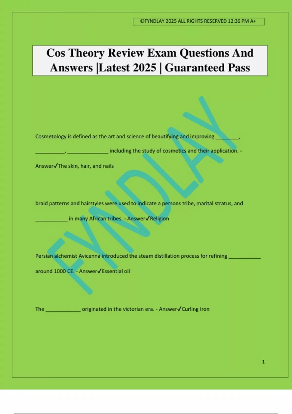 Cos Theory Review Exam Questions And Answers |Latest 2025 | Guaranteed ...