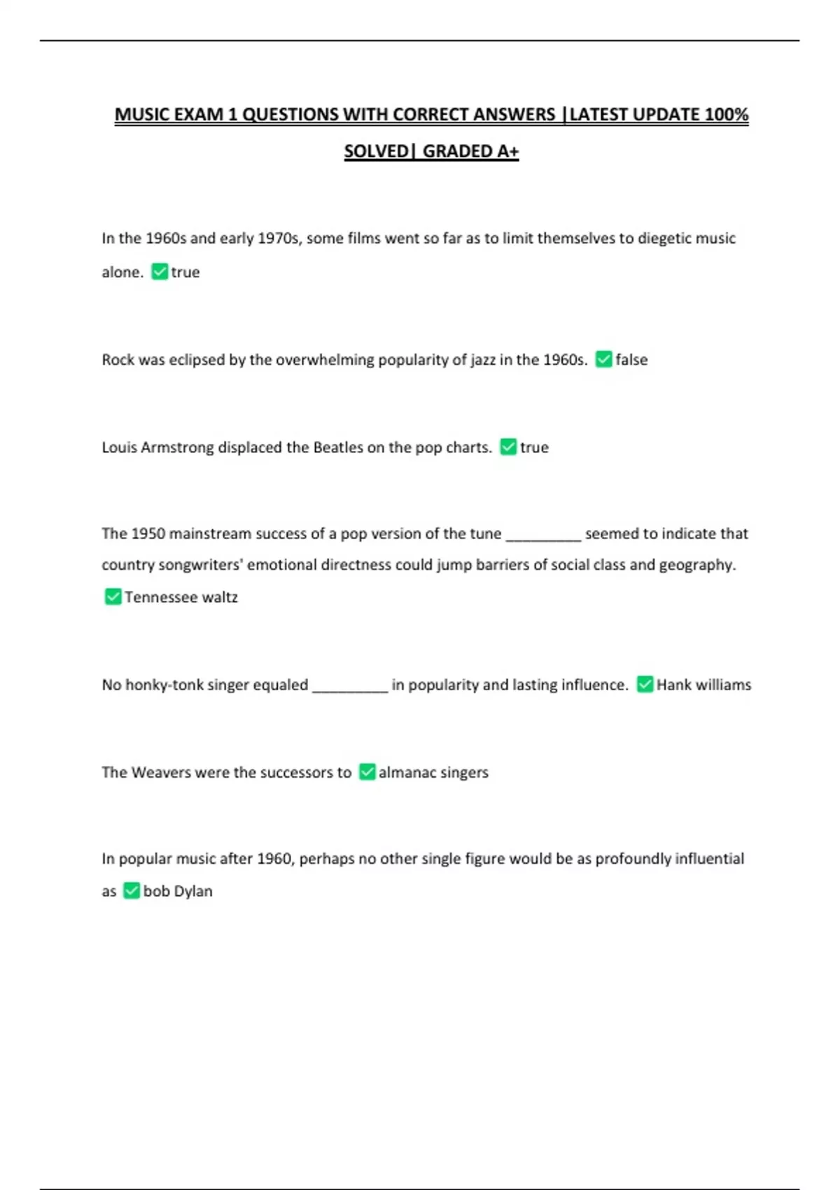 MUSIC EXAM 1 QUESTIONS WITH CORRECT ANSWERS |LATEST UPDATE 100% SOLVED ...