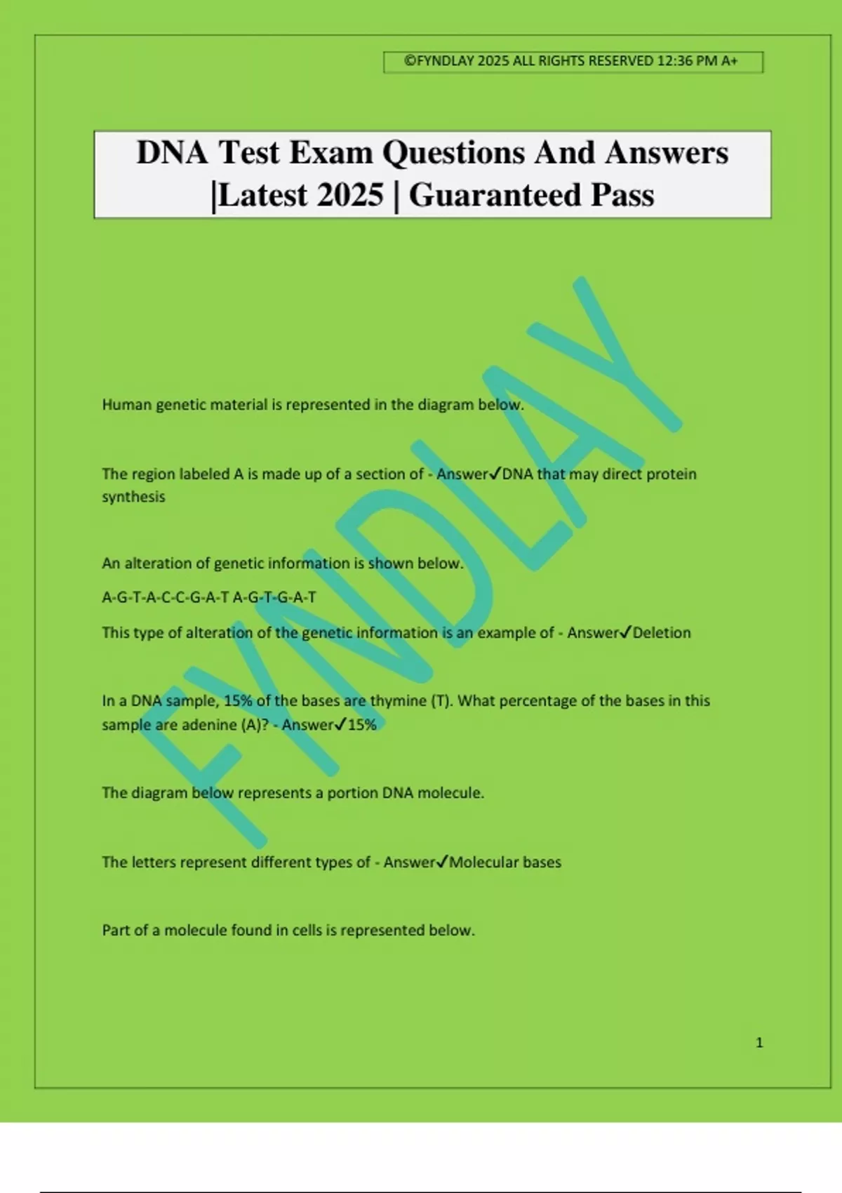 DNA Test Exam Questions And Answers |Latest 2025 | Guaranteed Pass ...