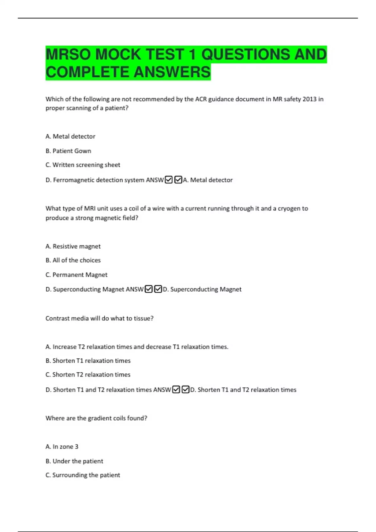 MRSO MOCK TEST 1 QUESTIONS AND COMPLETE ANSWERS - MRSO - Stuvia US