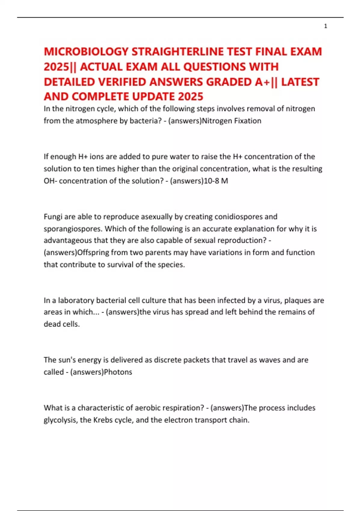 MICROBIOLOGY STRAIGHTERLINE TEST FINAL EXAM 2025|| ACTUAL EXAM ALL ...