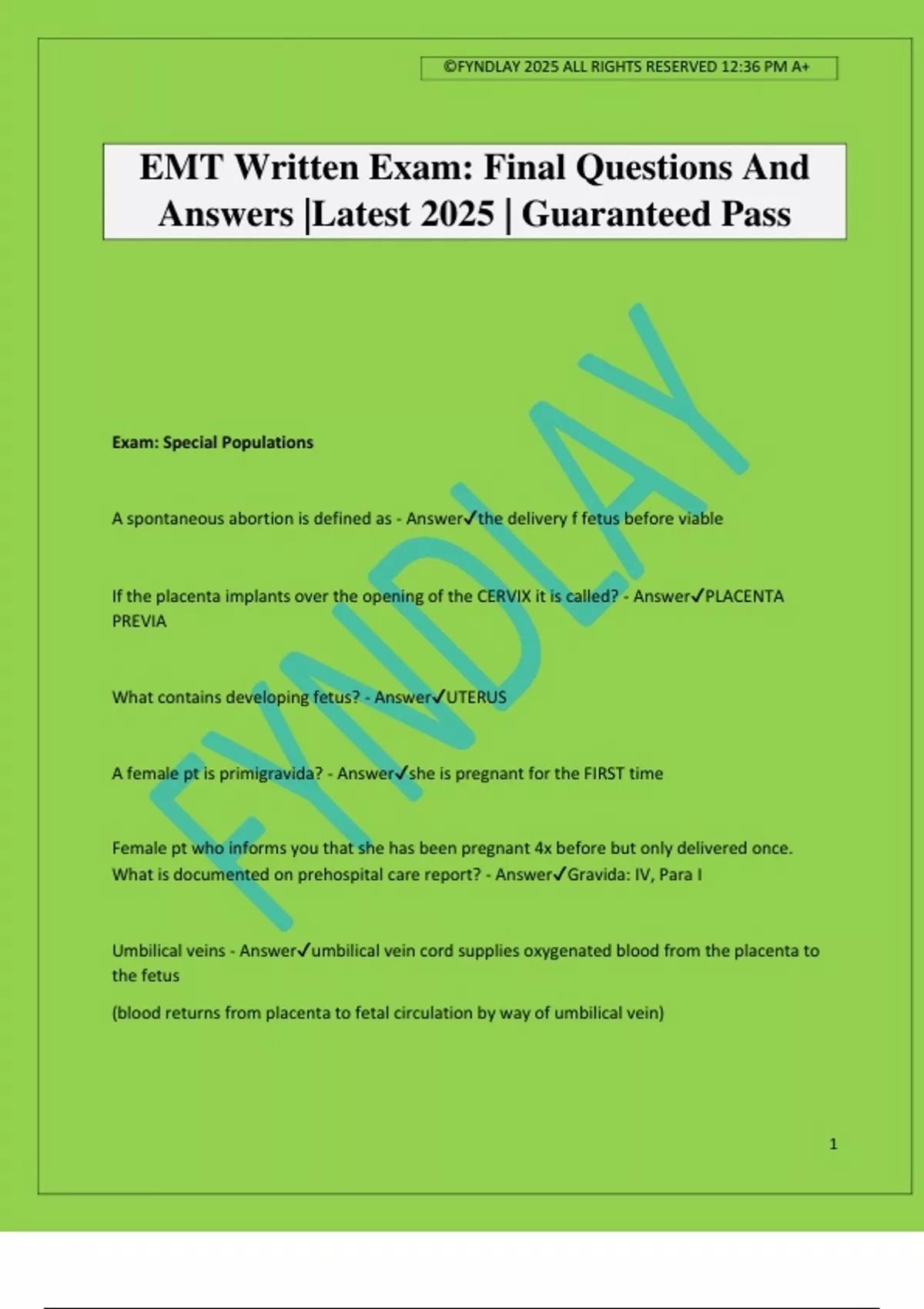 EMT Written Exam: Final Questions And Answers |Latest 2025 | Guaranteed ...