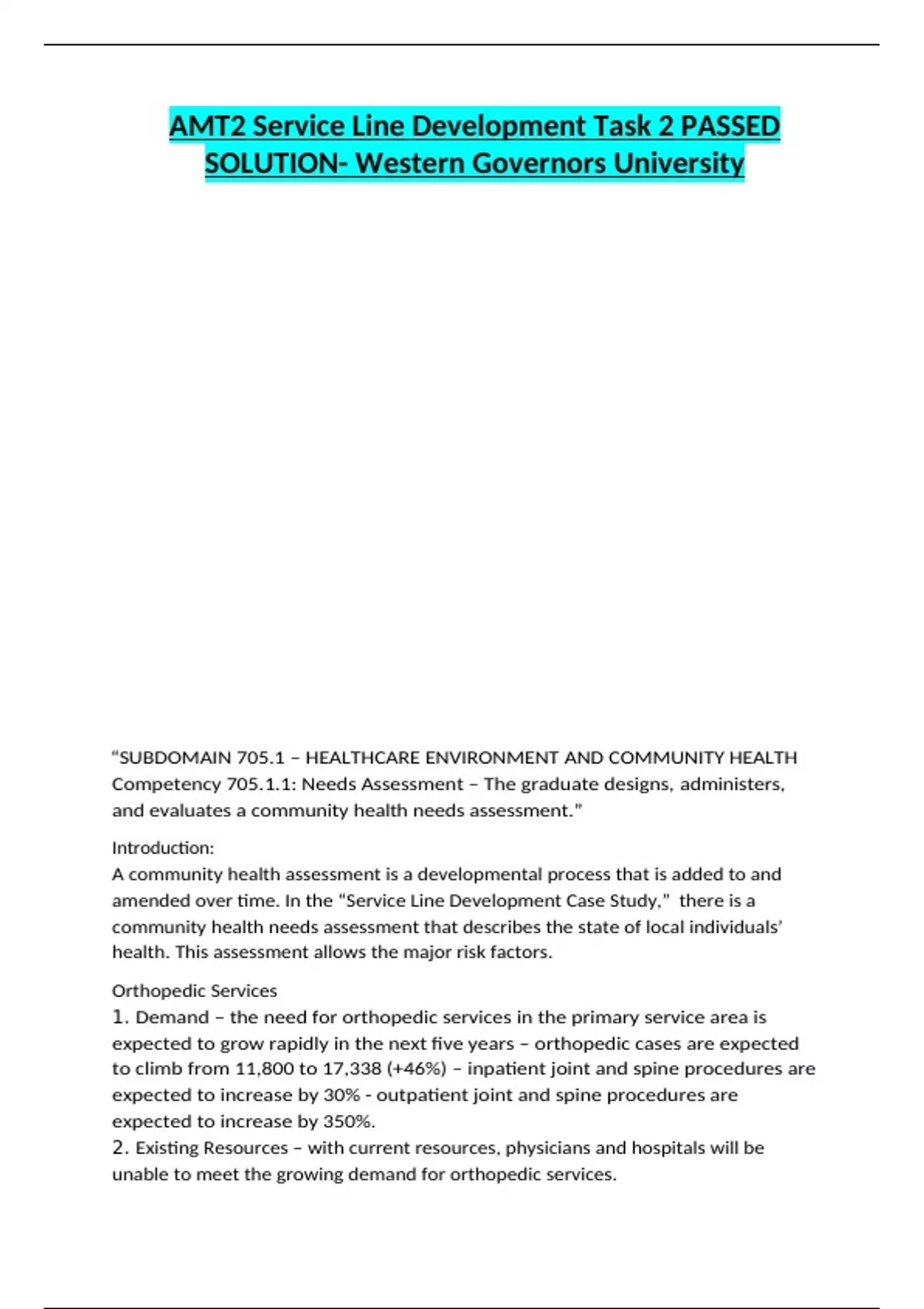 AMT2 Service Line Development Task 2 PASSED SOLUTION- Western Governors University - AMT2 ...