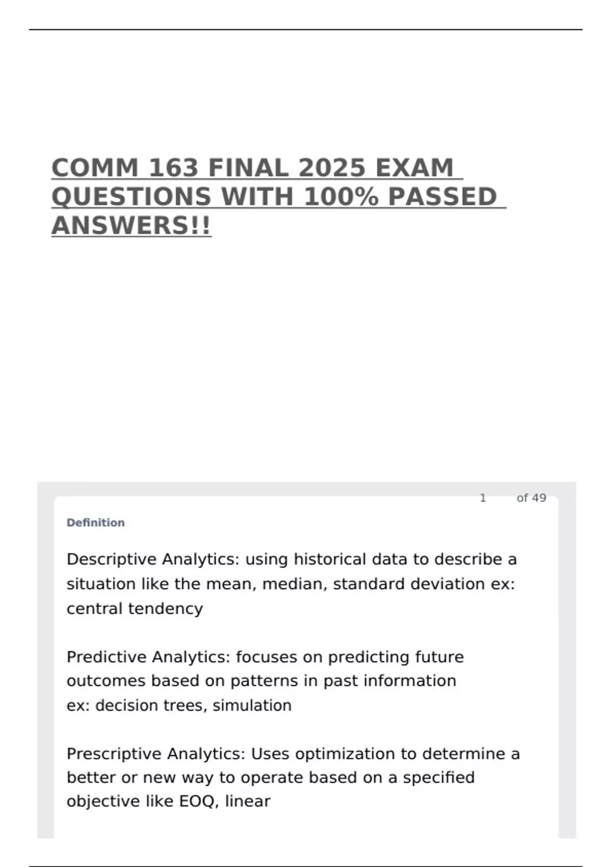 COMM 163 FINAL 2025 EXAM QUESTIONS WITH 100% PASSED ANSWERS!! - COMM 163 - Stuvia US