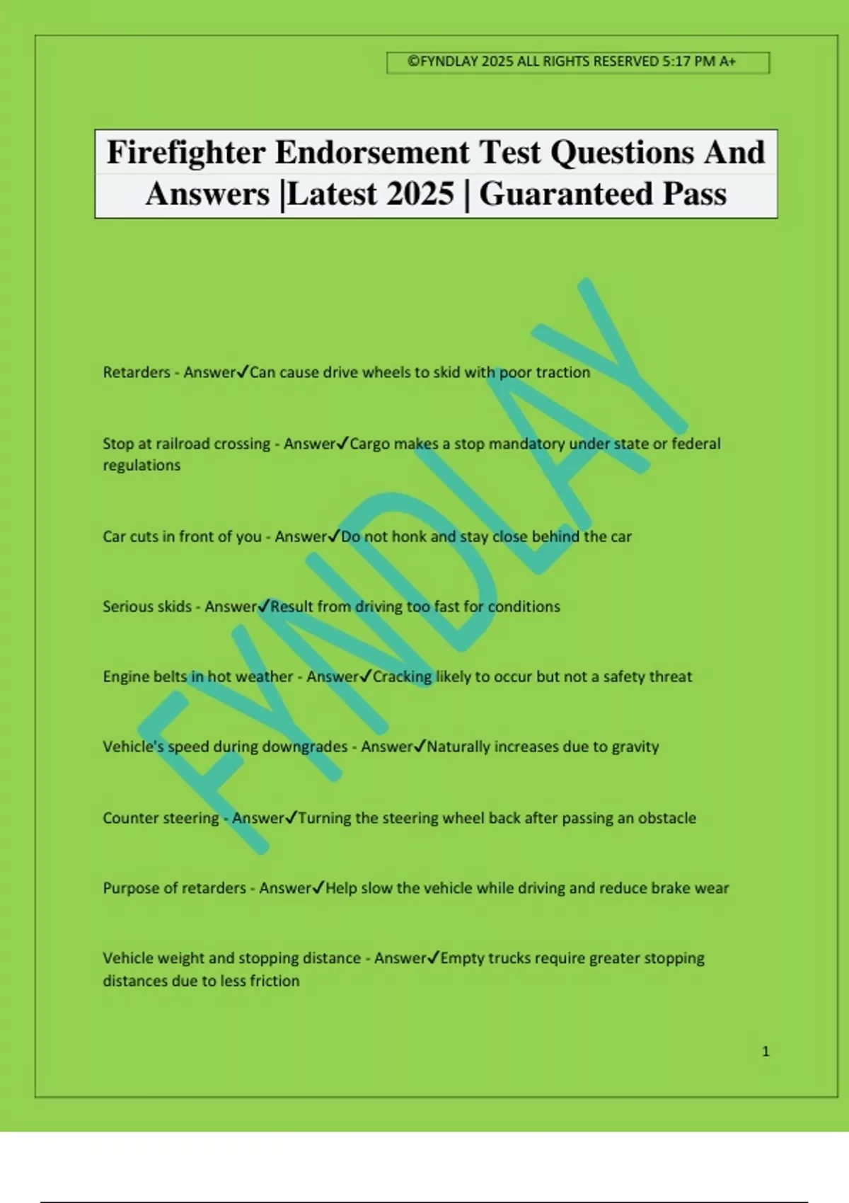 Firefighter Endorsement Test Questions And Answers |Latest 2025 ...