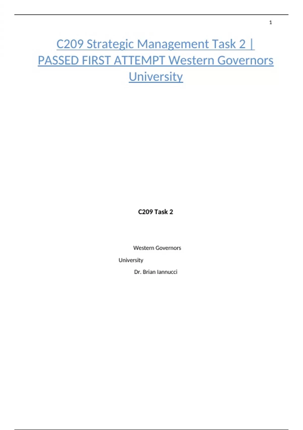 C209 Strategic Management Task 2 |PASSED FIRST ATTEMPT Western ...