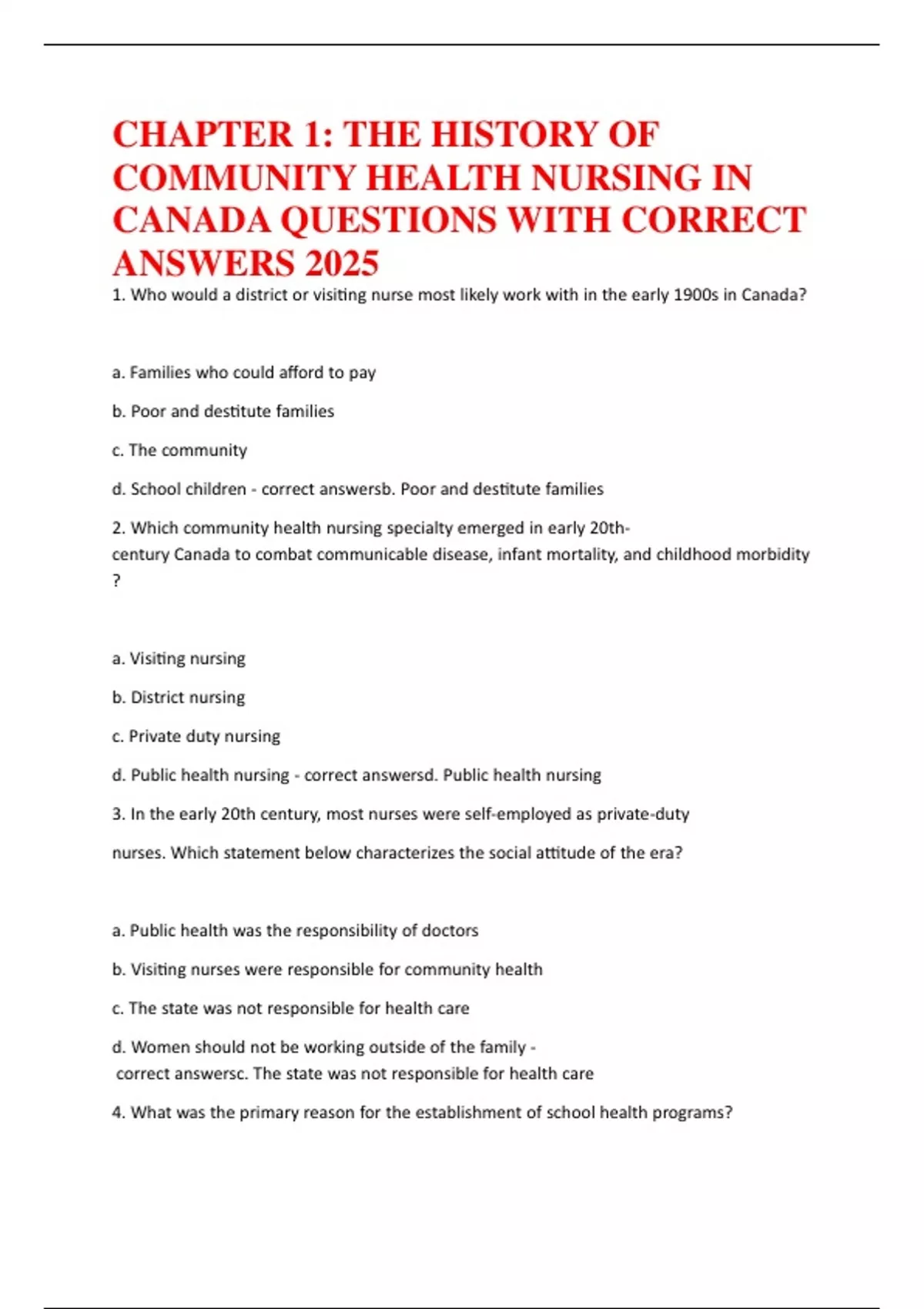THE HISTORY OF COMMUNITY HEALTH NURSING IN CANADA QUESTIONS WITH ...