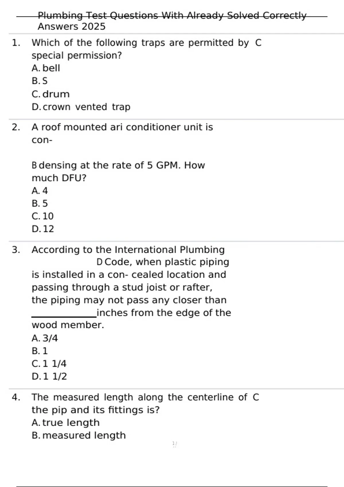 Plumbing Test Questions With Already Solved Correctly Answers 2025 ...