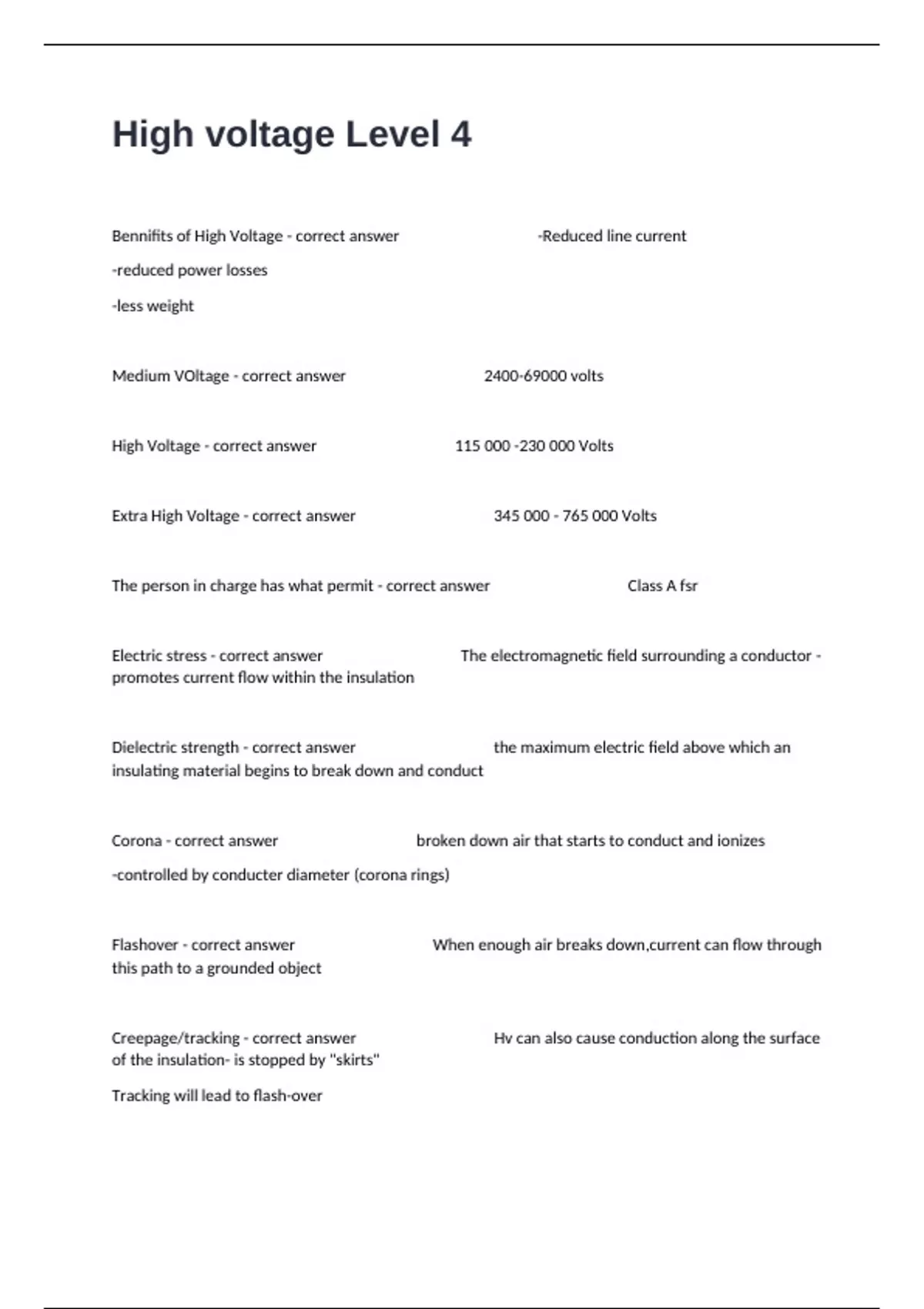 High voltage Level 4 Latest Actual Exam Questions And Detailed Correct ...