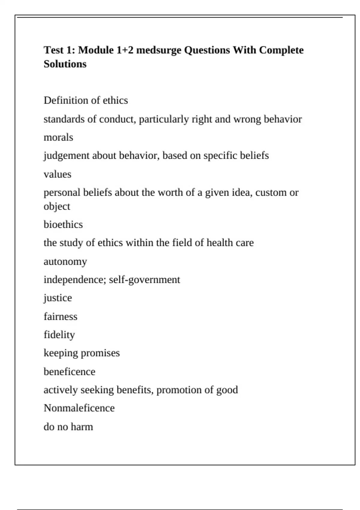 Test 1: Module 1+2 medsurge Questions With Complete Solutions ...