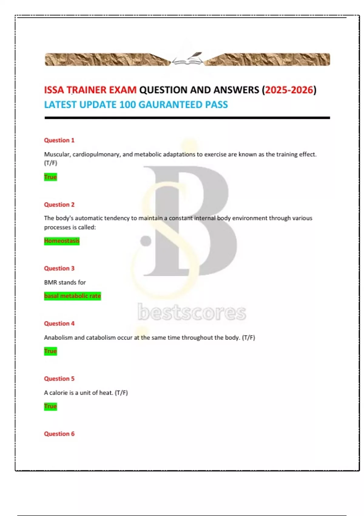 ISSA TRAINER EXAM QUESTION AND ANSWERS () LATEST UPDATE 100 GAURANTEED ...