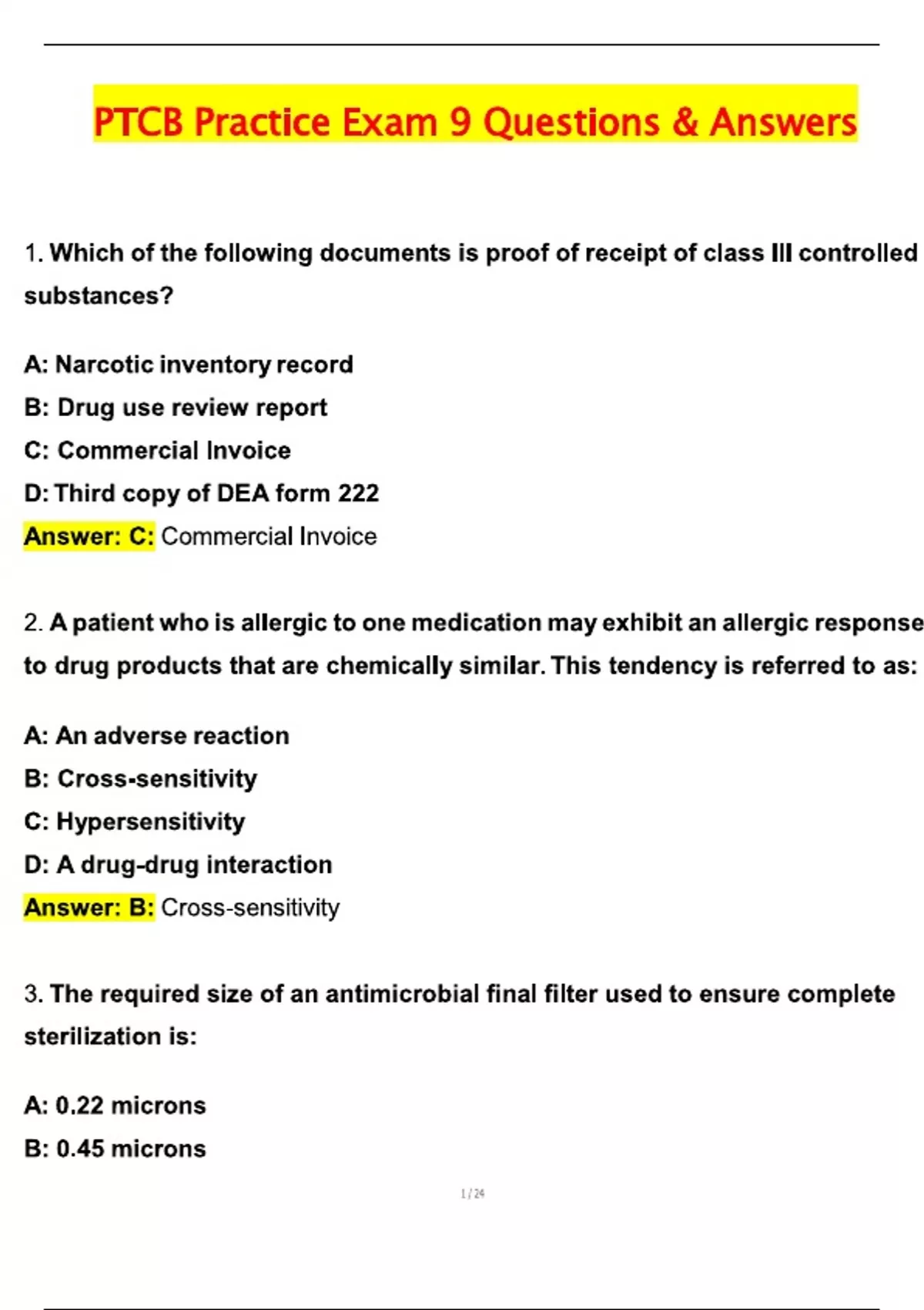 2025 PTCB Practice Exam 9 Questions with Verified Answers 2025 / 2026 ...