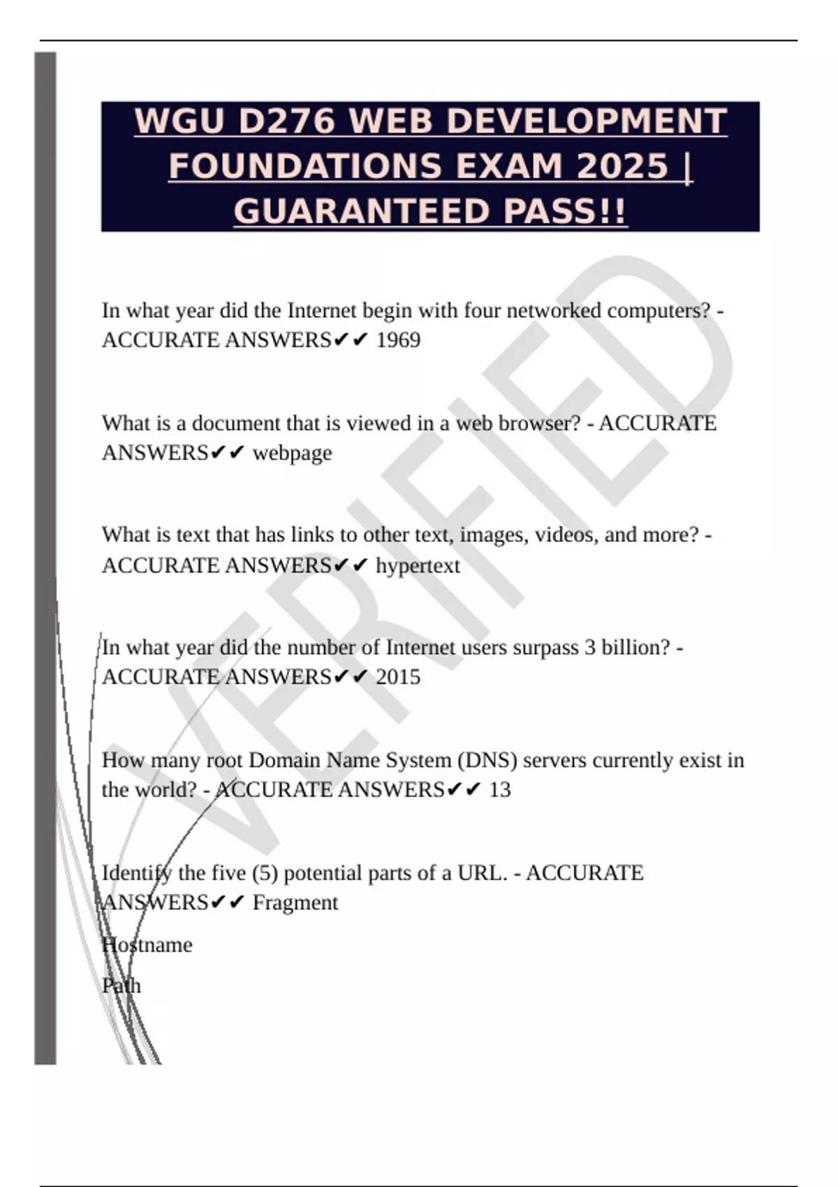 WGU D276 WEB DEVELOPMENT FOUNDATIONS EXAM 2025 |GUARANTEED PASS!! - WGU D276 Web Development ...