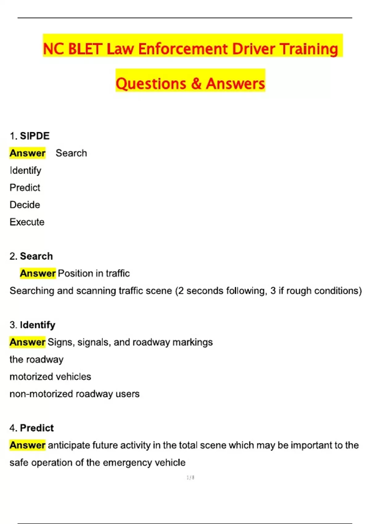 2025 NC BLET Law Enforcement Driver Training Questions with Verified ...