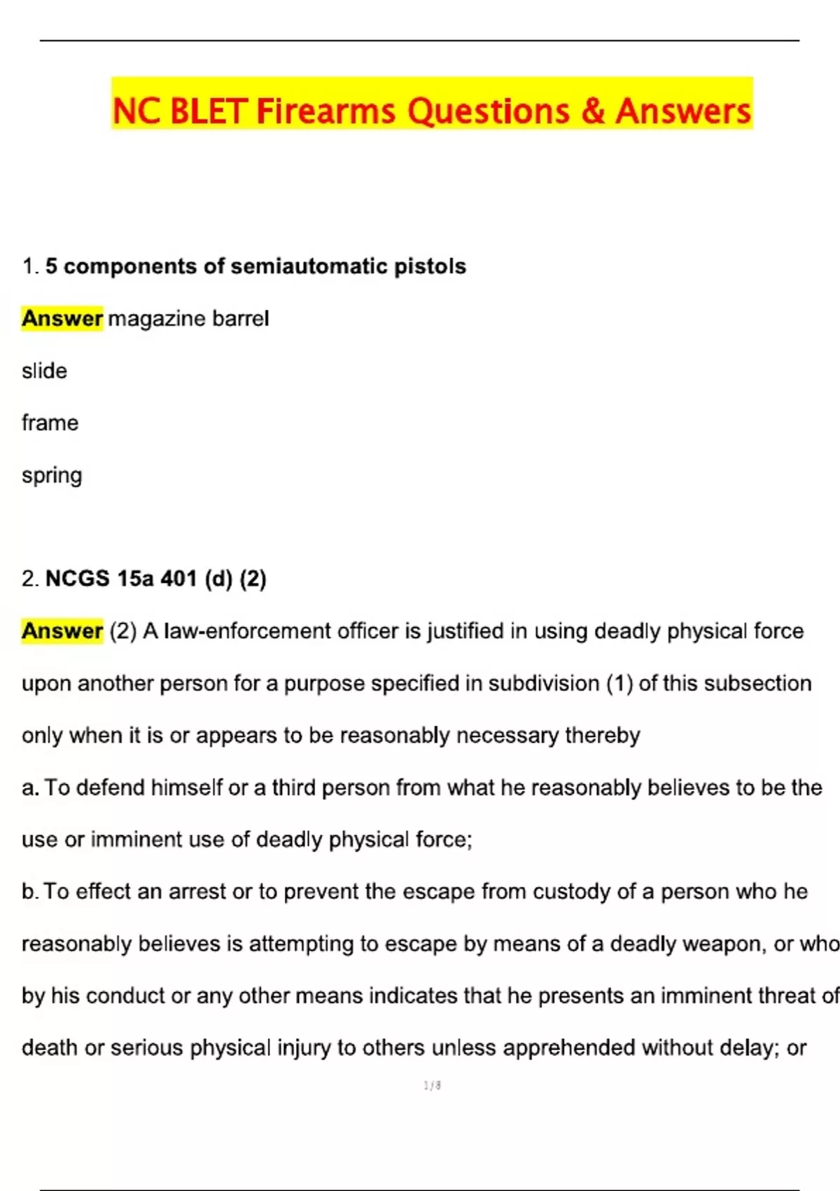 2025 NC BLET Firearms Questions with Verified Answers 2025 / 2026 Grade A+ Guarantee - NC BLET ...