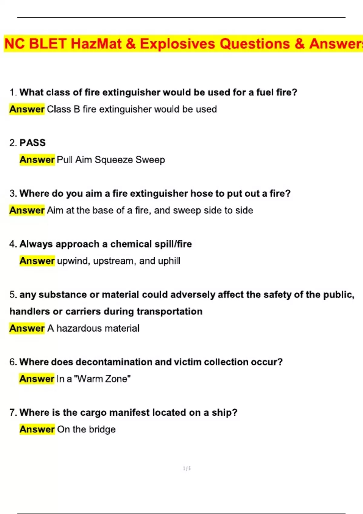 2025 NC BLET HazMat & Explosives Questions with Verified Answers 2025 / ...