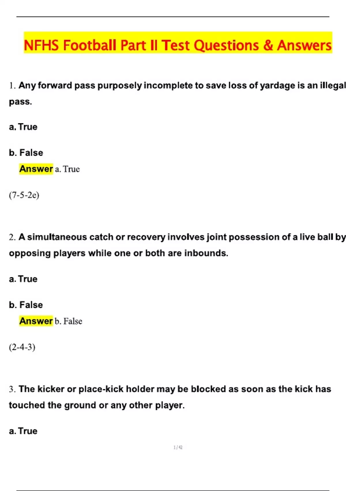 2025 NFHS Football Part II Test Questions with Verified Answers 2025 / ...