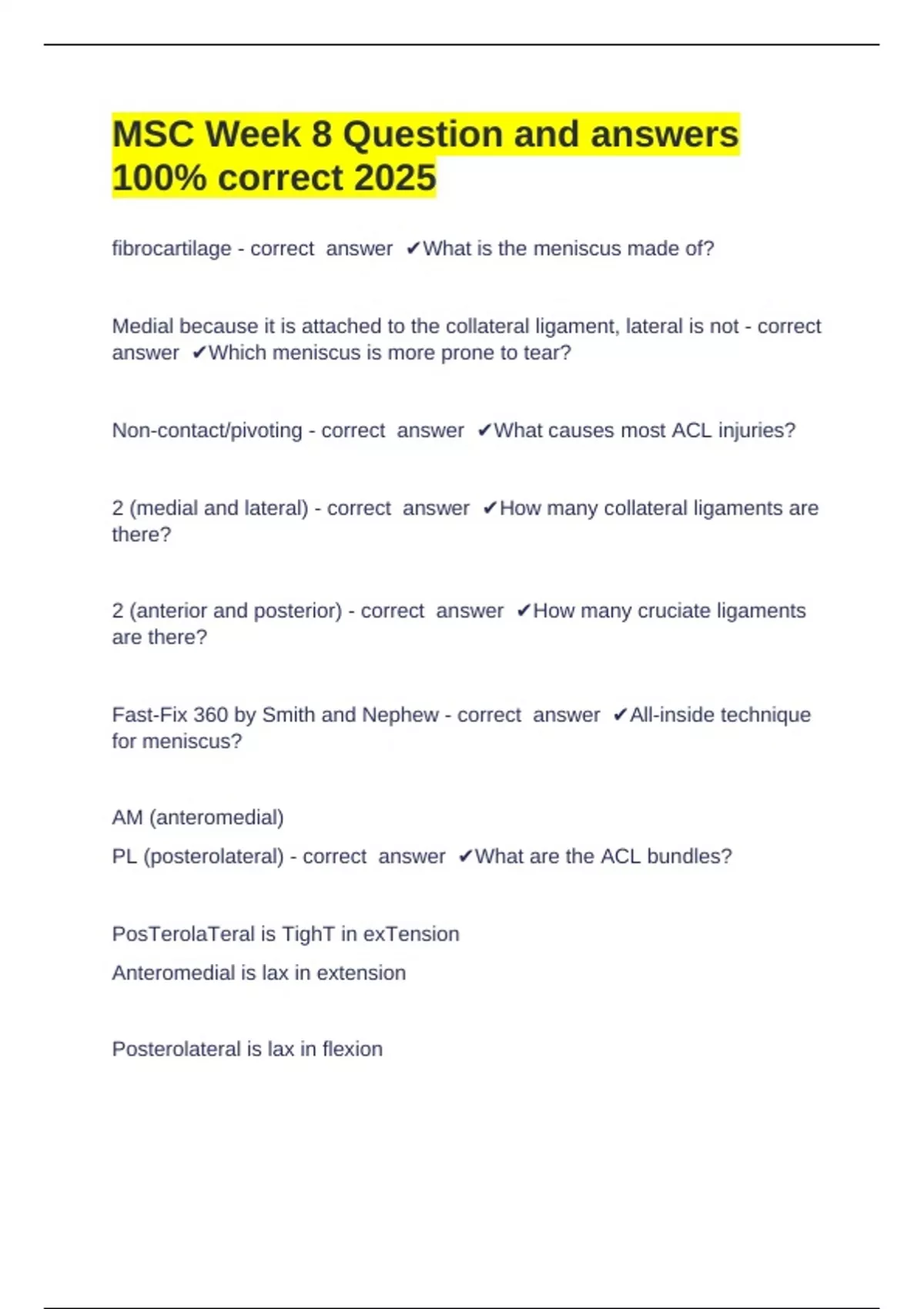 MSC Week 8 Question and answers 100% correct 2025 - MSC - Stuvia US