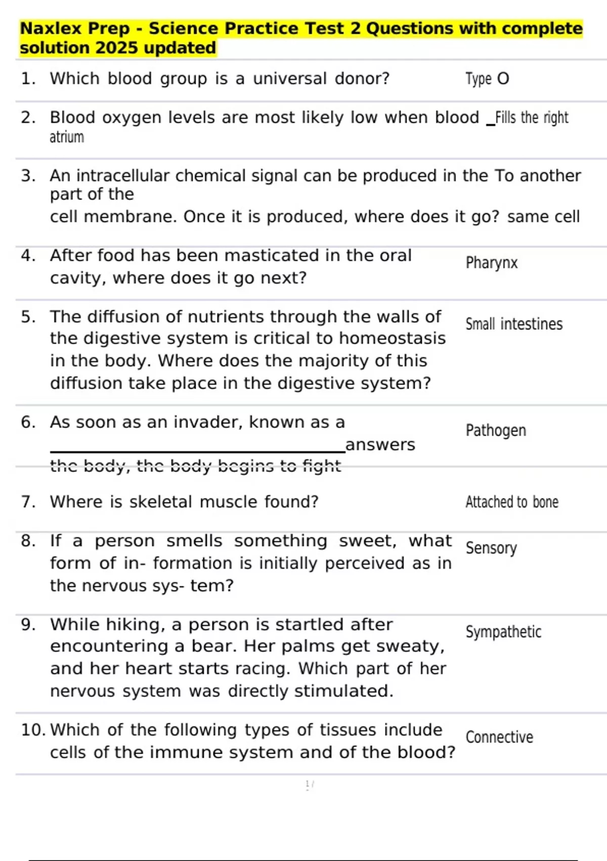Naxlex Prep - Science Practice Test 2 Questions with complete solution ...