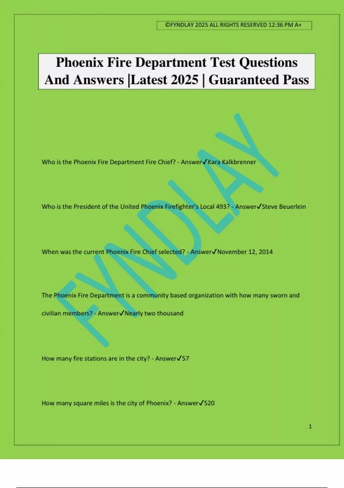 Phoenix Fire Department Test Questions And Answers |Latest 2025 ...