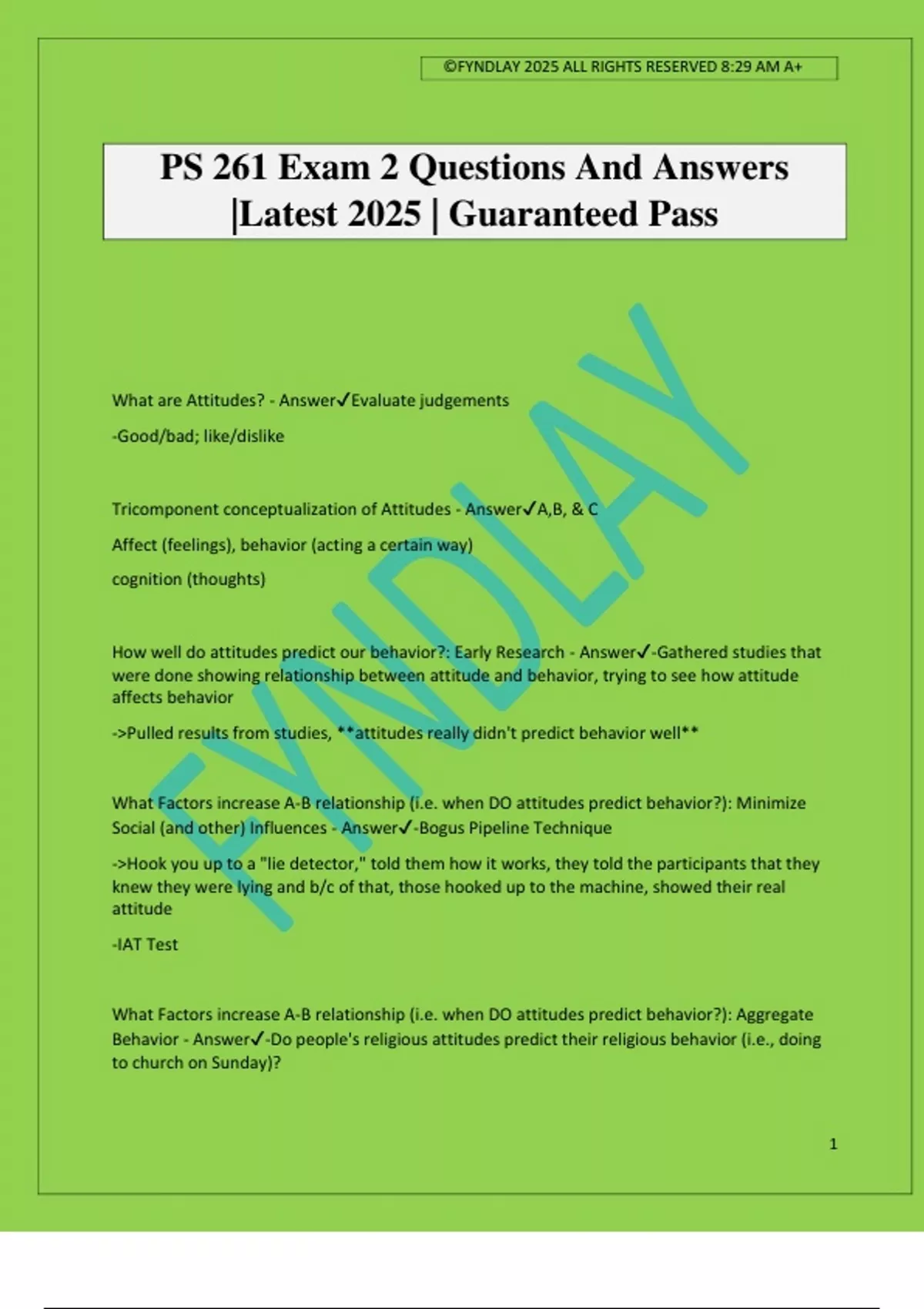 PS 261 Exam 2 Questions And Answers |Latest 2025 | Guaranteed Pass - PS ...
